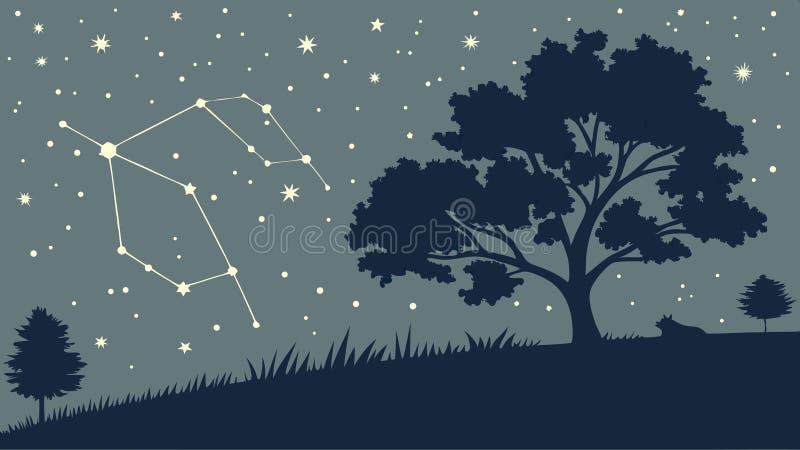 Constellation Night Sky with Tree, Celestial Beauty and Nature Scene ...