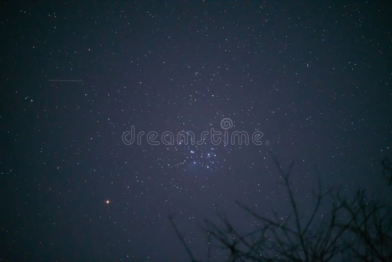 The Constellation Pleiades on the Night Sky in Conjunction with Planet ...