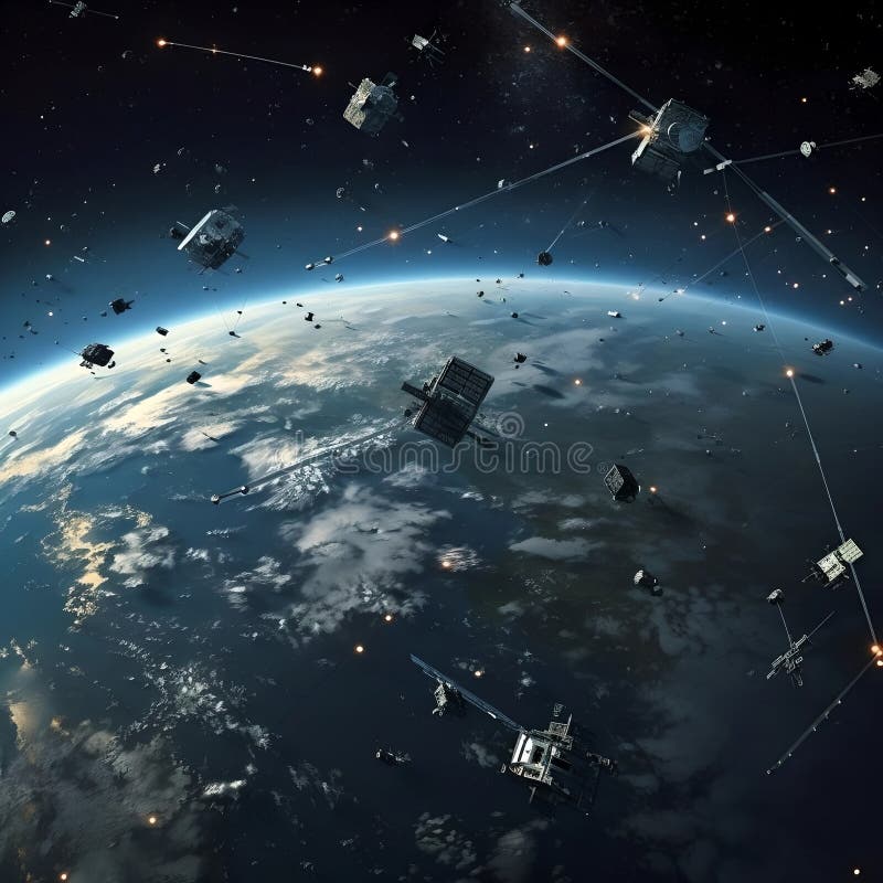 Constellation of Satellites Near the Earth Stock Illustration ...