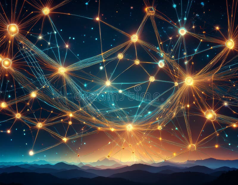 Constellations Forming a Glowing Neural Network in the Night Sky, Blending Natural and ...