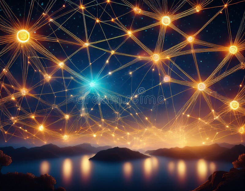 Constellations Forming a Glowing Neural Network in the Night Sky, Blending Natural and ...