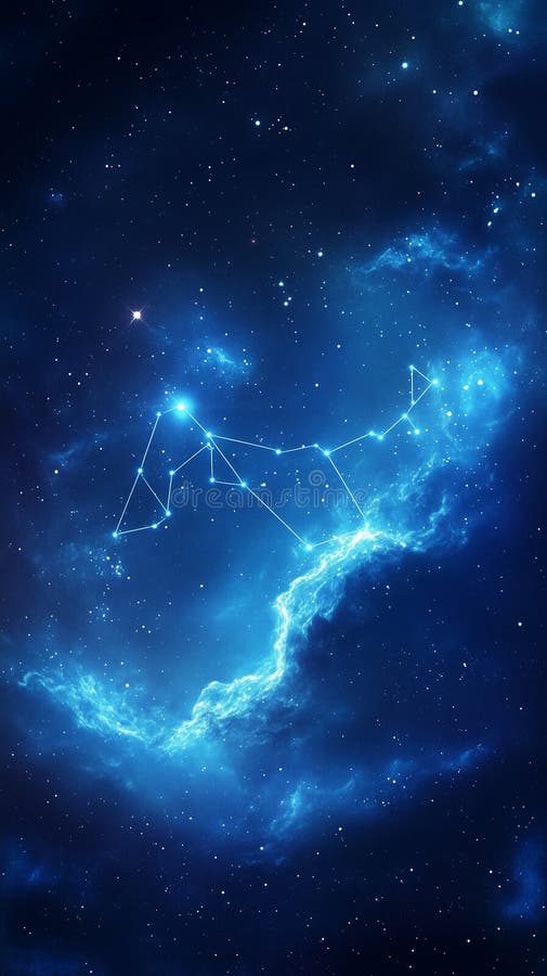 Bright Stars Form Constellations in a Deep Blue Cosmic Background with ...