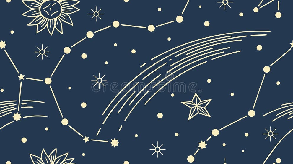 Constellations Night Sky, Starry Cosmos and Astronomical Chart Vector ...