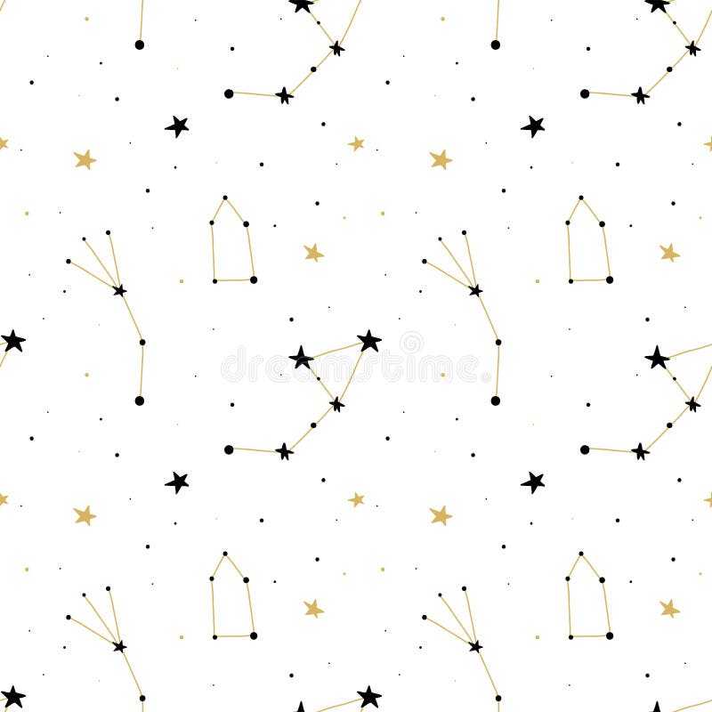 Constellations and Stars Seamless Pattern. Black and Gold Celestial ...