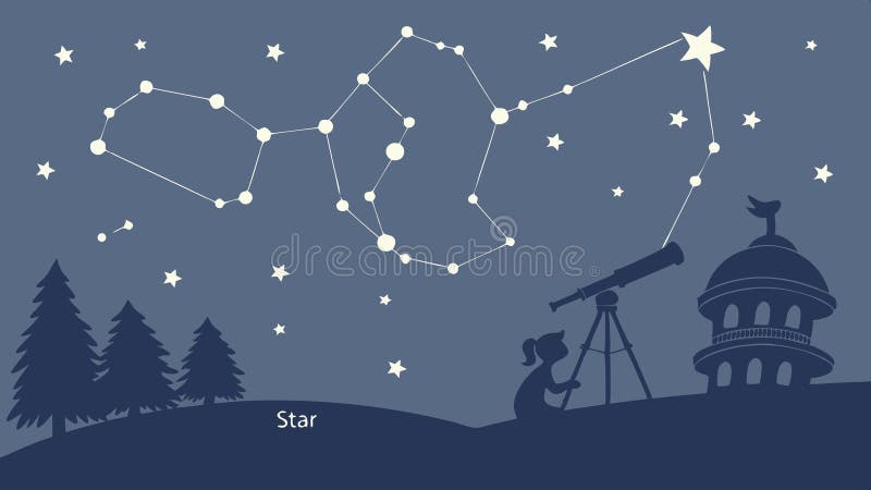 Constellations with Telescope, Astronomy Scene Vector Design Generative ...