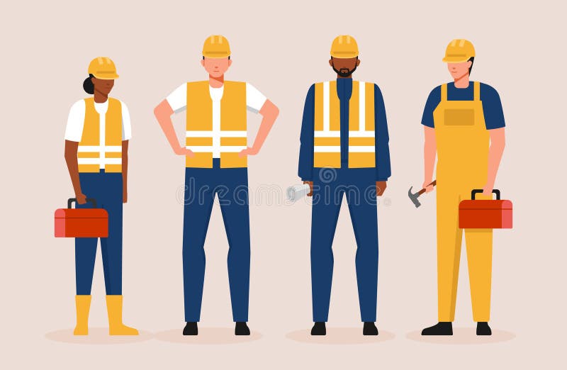 Constrtuction Worker or Engineers Cartoon Characters Vector Stock ...