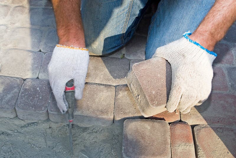 Pavement Pavestone Paving Bricks Stone Bricks Placing, Sidewalk Works ...