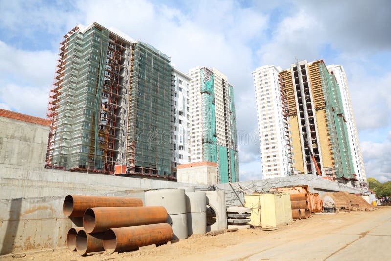 Construcción De Tres Altos Edificios Fotografía editorial - Imagen de ...