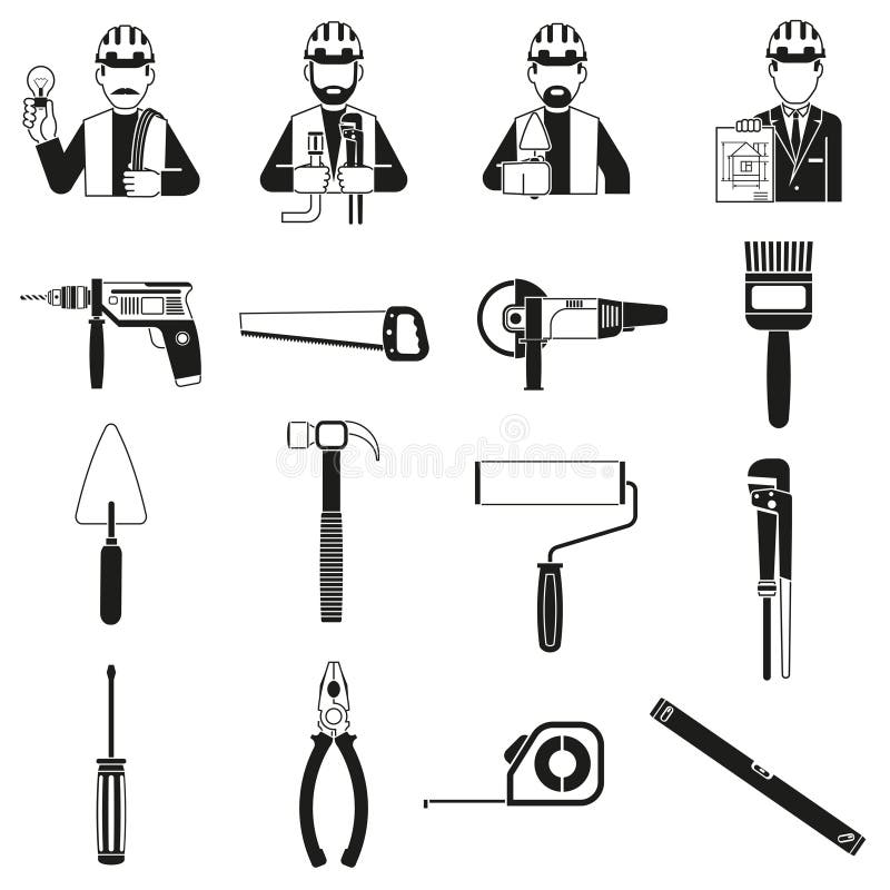 Construct Icons Flat Set stock vector. Illustration of construction - 57608084