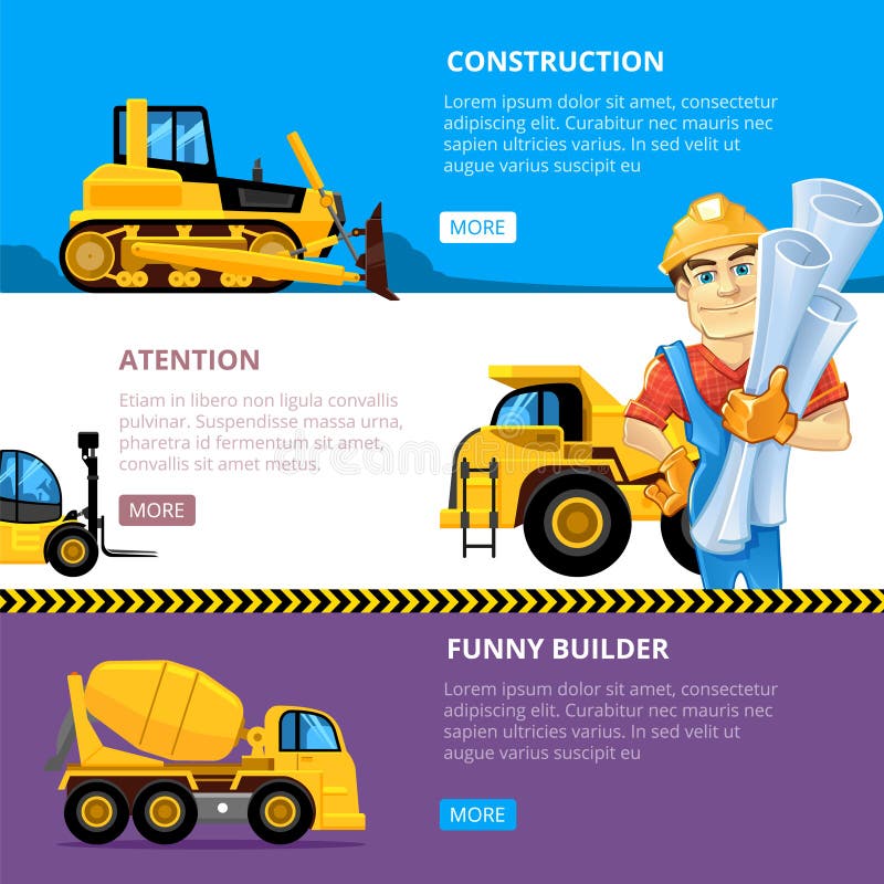 Construct Machines Web Banners. Heavy Machinery Vehicles Stock Vector ...