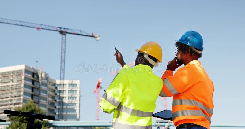 Construct Site Engineer Pointing. Worker Inspector Stock Image - Image ...