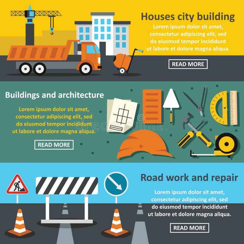 Construct Work Banner Horizontal Set, Flat Style Stock Vector ...