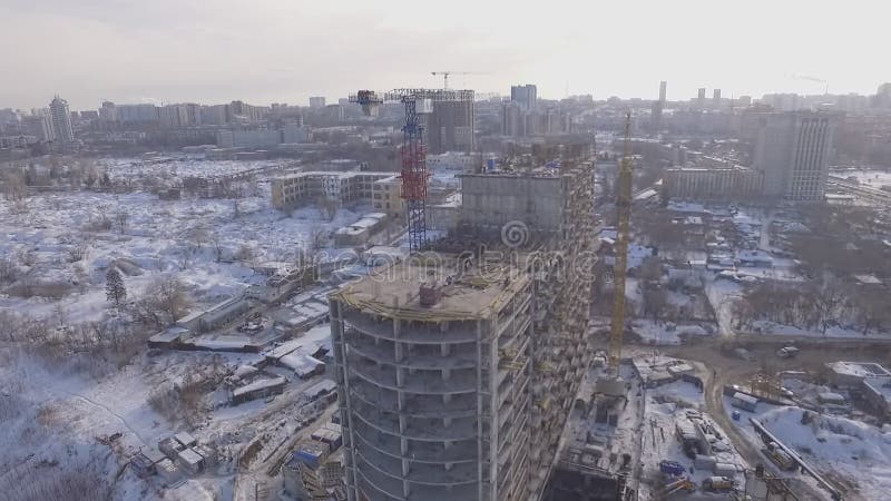 Constructing Building in Big City, Aerial View in Winter Day Stock ...