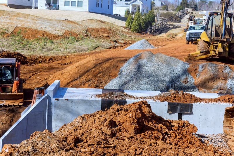 Constructing a Concrete Bridge Over Stream in Countryside Stock Image ...