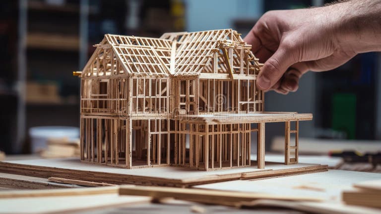 Constructing a Miniature Architectural Building with Hands Stock Photo ...