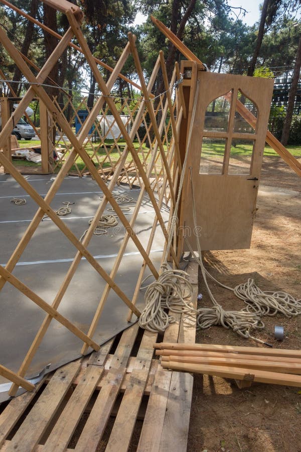 Constructing a Yurt, Called a Ger Stock Photo - Image of nomadic, door ...