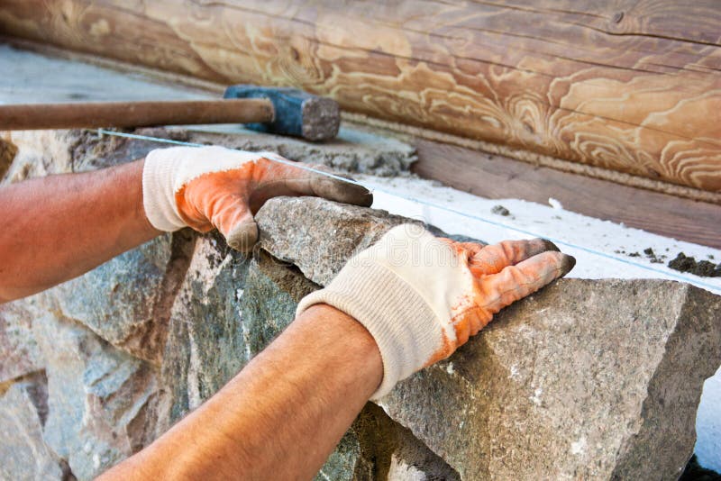 Masonry Mason Stonecutter Man with Hammer Working Stock Photo - Image ...