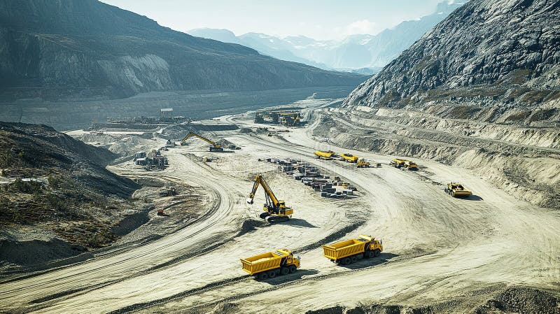 Construction Activity at a Mining Site with Heavy Machinery in a ...