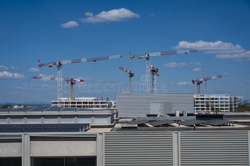 Construction Activity Near Solar Panel Rooftops Shows Development ...