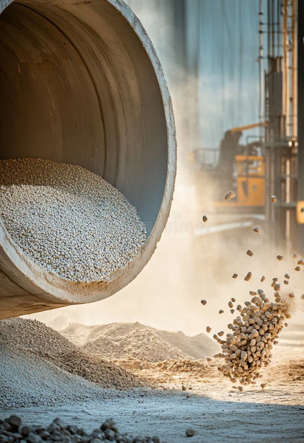 Construction Aggregate Dumping Concrete Pipe High Quality Image Stock ...