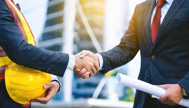 Construction Agreement Handshake Stock Illustration - Illustration of ...