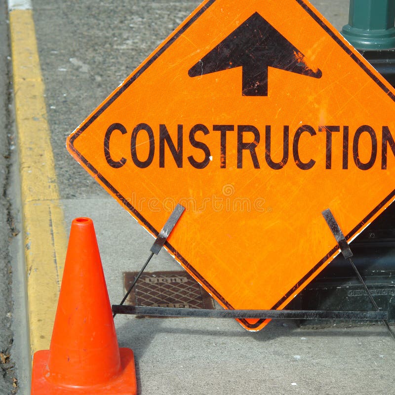 Construction Ahead Sign stock image. Image of slow, warning - 26402863