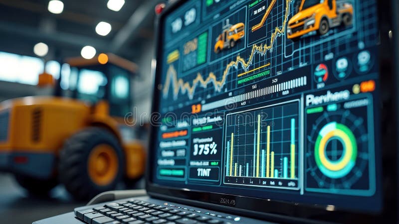 Construction Analytics Dashboard on Laptop in Industrial Setting Stock ...