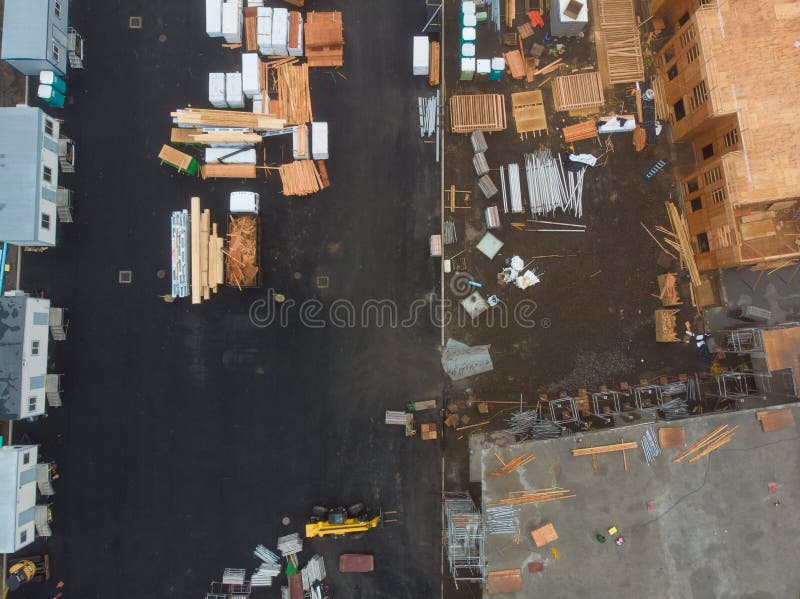 Construction of Apartments in the USA, Top View, Working Process ...