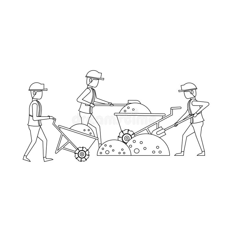 Construction Architectural Engineering Work Cartoon in Black and White ...