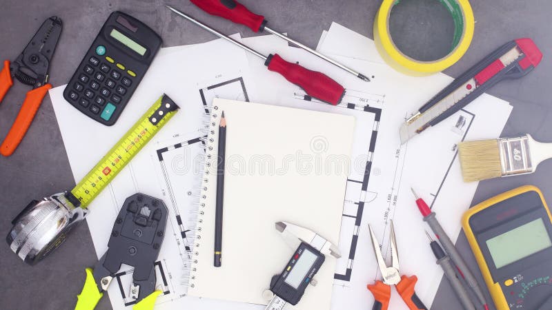 Construction and Architecture Tools Moving on Work Table. Stop Motion ...