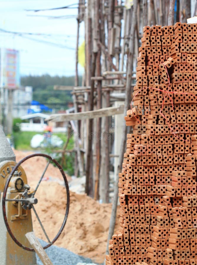Construction Area with Bricks Sand Rocks and Woods Stock Photo - Image ...