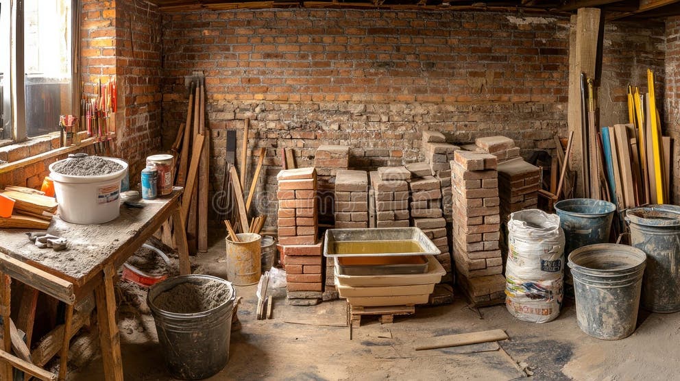 Construction Area with Bricks and Tools Stock Illustration ...