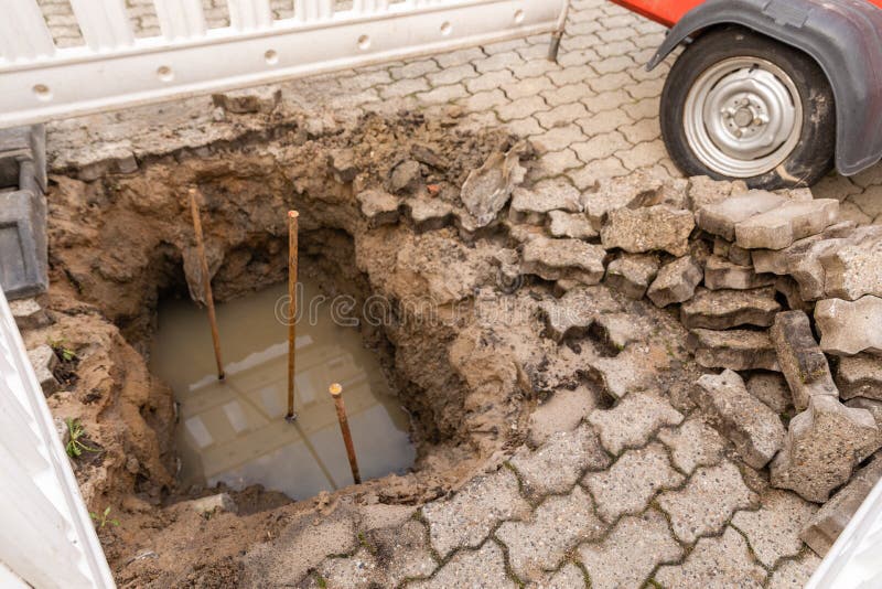Construction Area Closed with Street Barriers Stock Photo - Image of ...