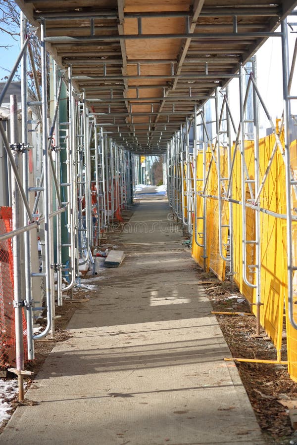 Construction Area and Covered Walkway Stock Image - Image of steel ...