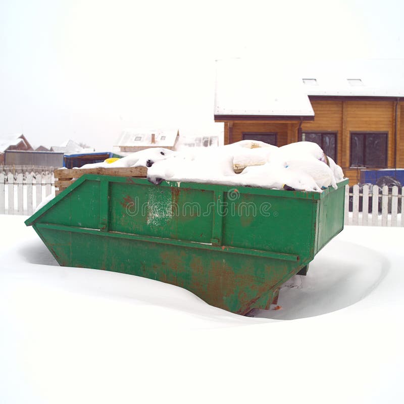 Garbage Container Covered with Snow Stock Image - Image of environment ...
