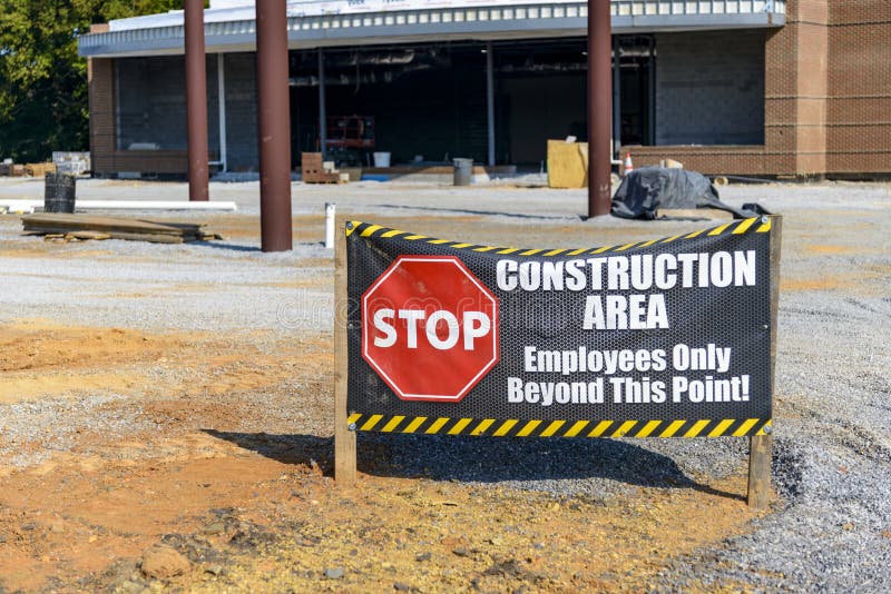 Construction Area Sign at Building Site Stock Image - Image of ...