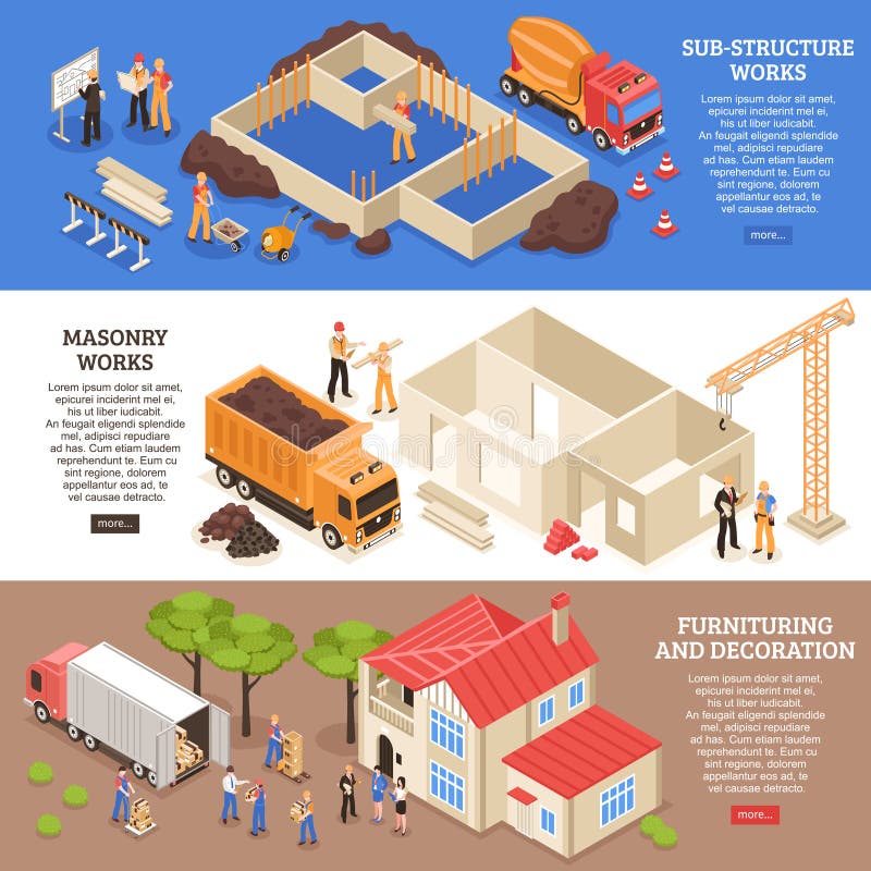 Isometric Building Construction Process Concept Stock Vector ...
