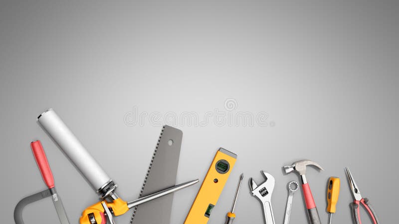 Construction Background with Tools 3d Render on Grey Stock Illustration ...