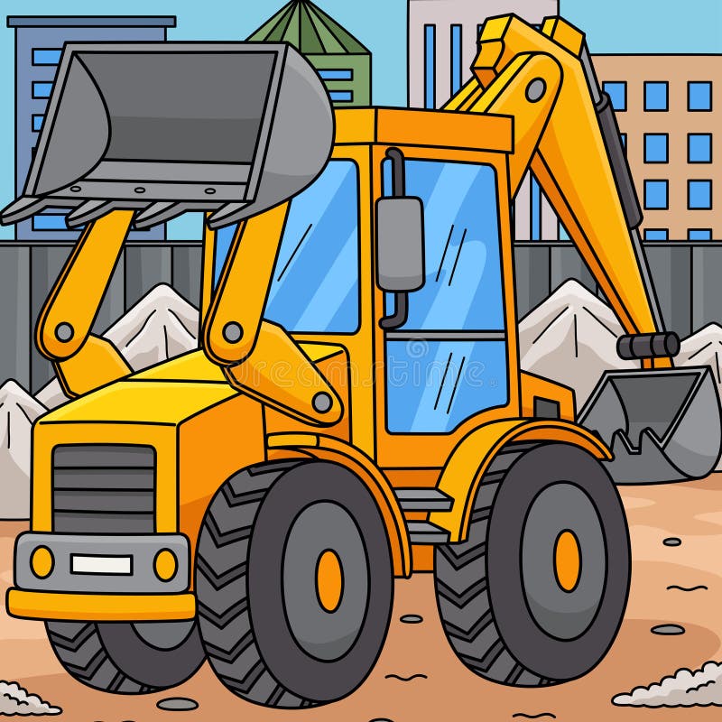 Construction Backhoe Colored Cartoon Illustration Stock Vector ...