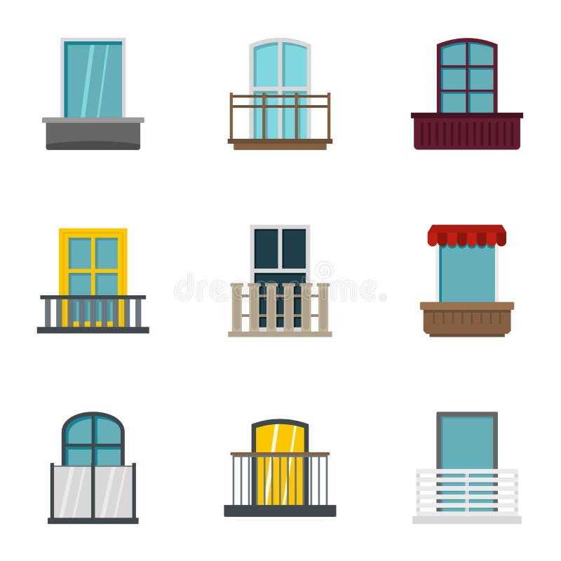 Construction Balcony Icon Set, Flat Style Stock Vector - Illustration ...