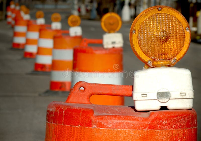 Construction barrels stock image. Image of flashing, transportation ...