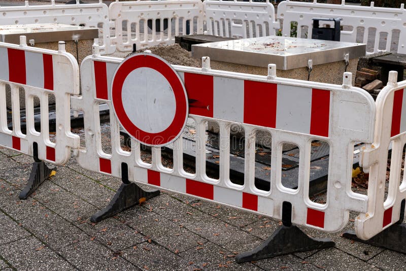 Construction Barriers Blocking Pathway in Urban Area during Day Stock ...