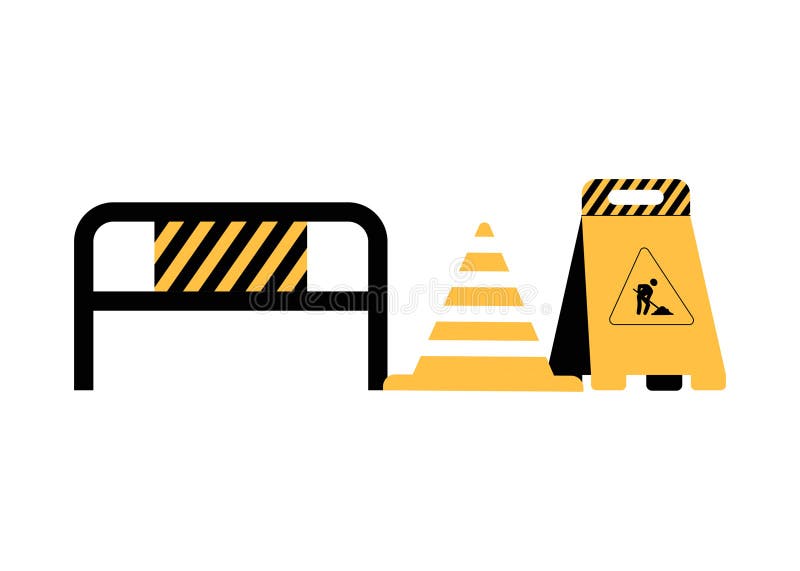 Construction Barriers and Warning Signs in Flat Vector Illustration ...