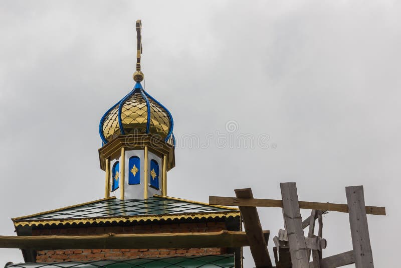 Construction of a Bell Tower and a Church. Brick Wall Stock Photo ...