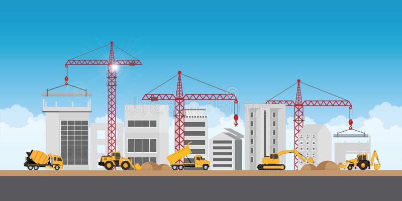 Construction of Big Building Dormitory Area Stock Vector - Illustration ...