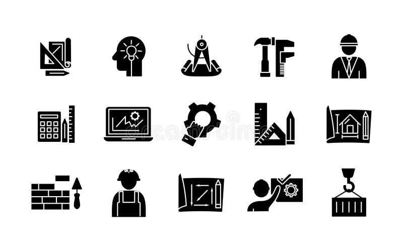 Construction Black Icons Set Stock Vector - Illustration of black, icon ...