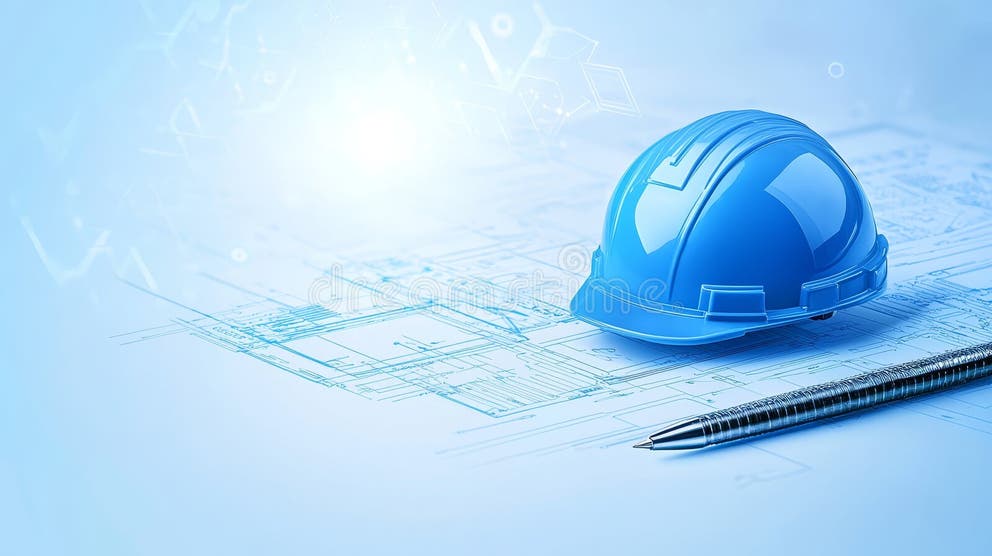 Construction Blueprint Analysis Detailed Plan with Hardhat and Pen on ...