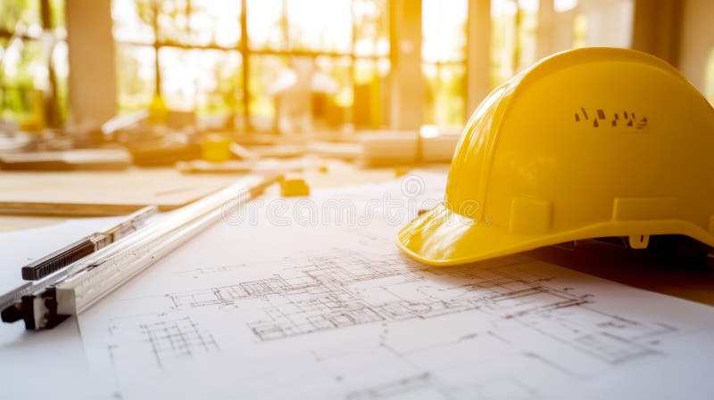 Construction Blueprint Essentials, Hard Hat and Ruler Set the Stage for ...