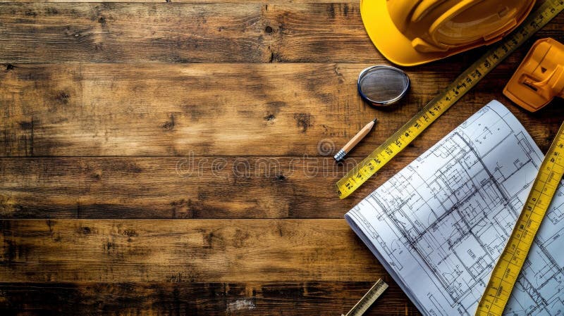 Construction Blueprint on a Wooden Table with Tools Stock Photo - Image ...