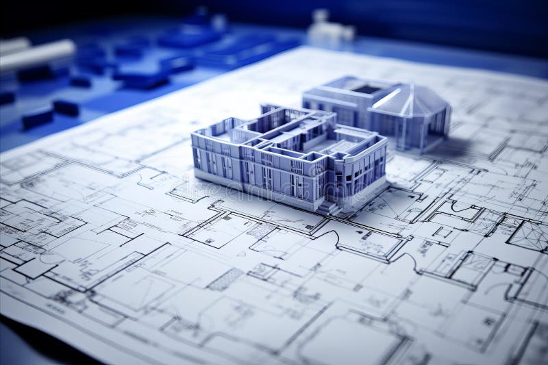 Modern House Being Built on Detailed Architectural Blueprints for ...